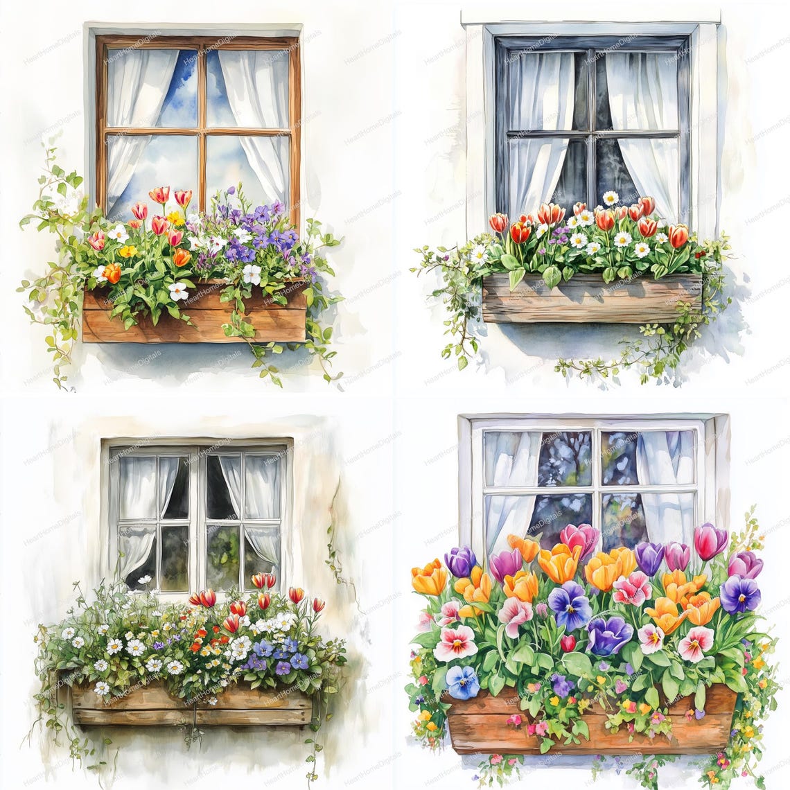 Watercolor Spring Flower Window Box Clipart (JPG Digital Download) - Etsy