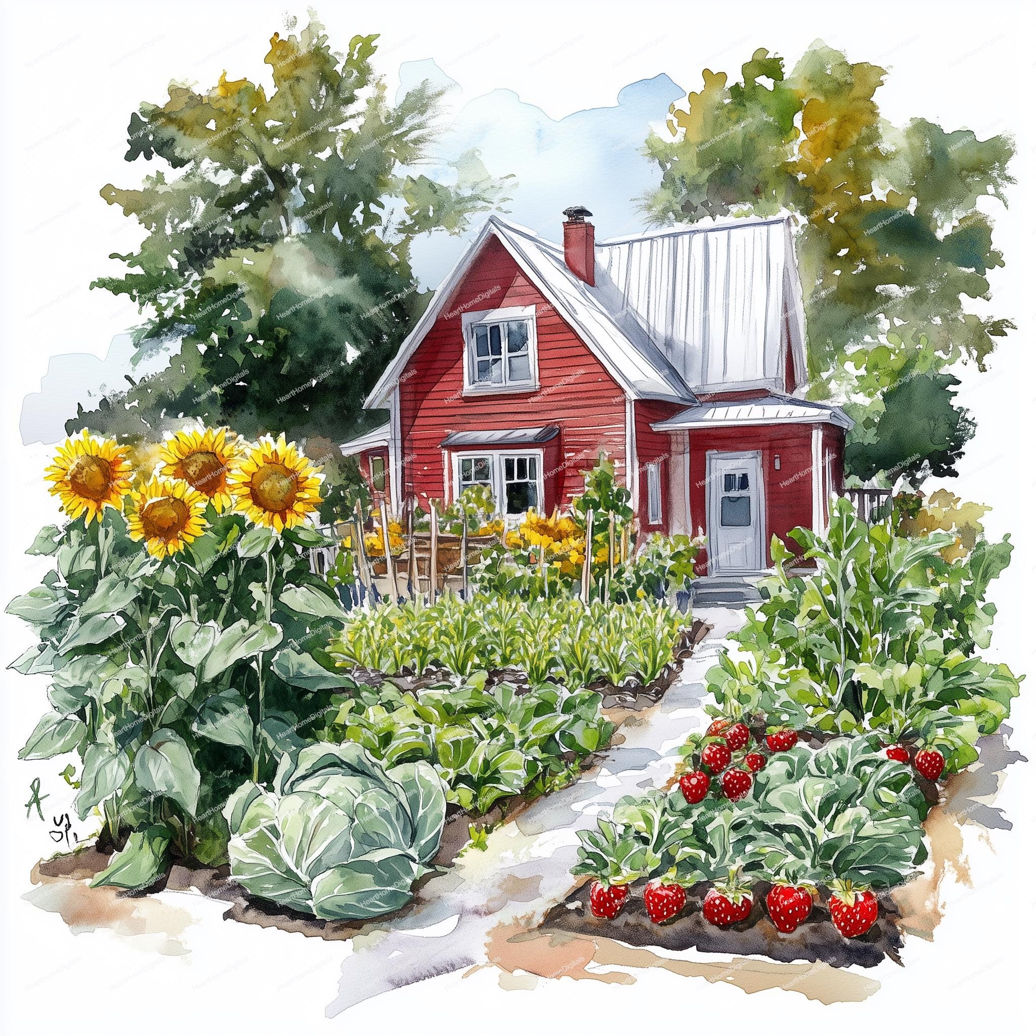 Watercolor Farm Life Clipart: African American Homesteading Art ...