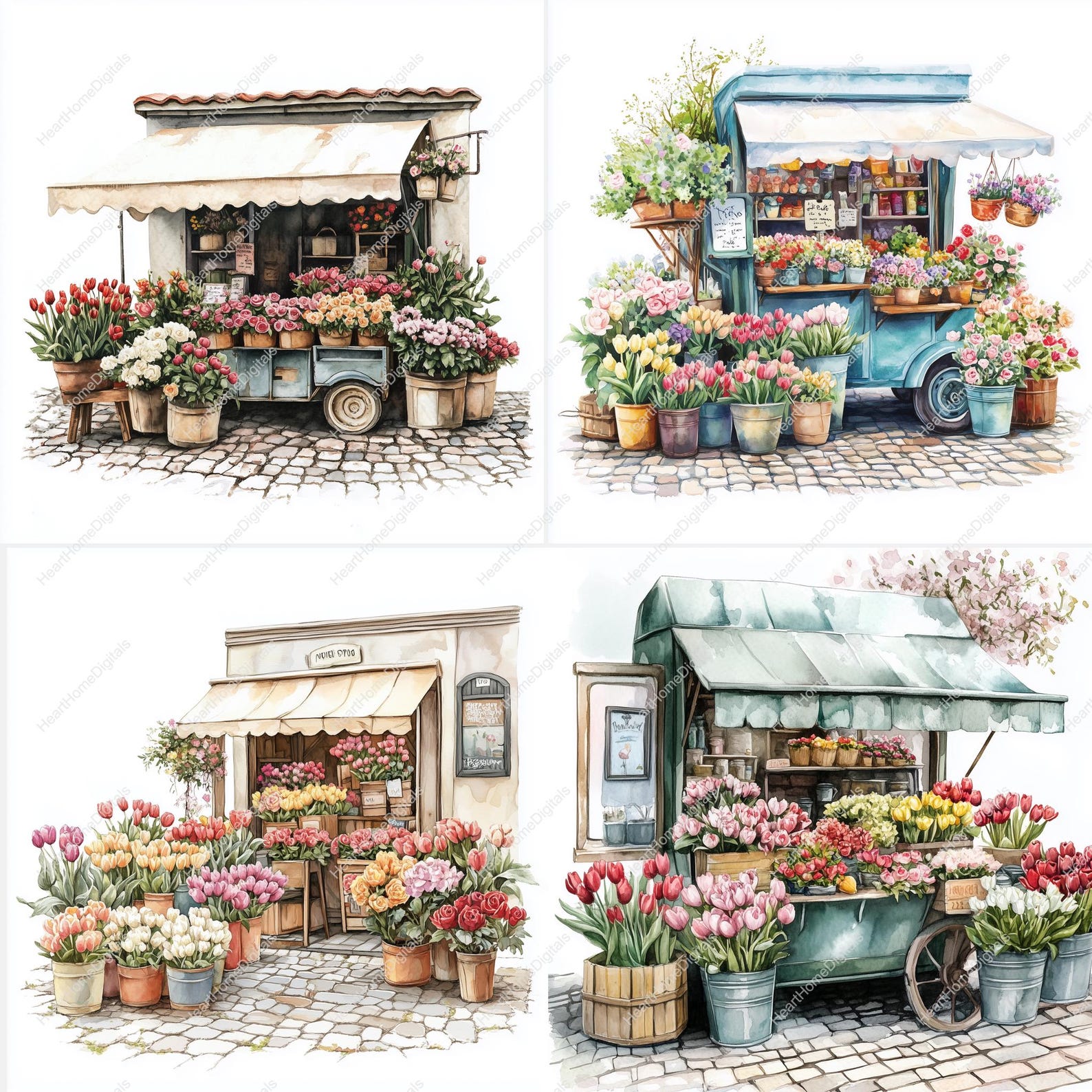 Watercolor Flower Stand Clipart | Florist Stall Scene | Digital Jpgs ...