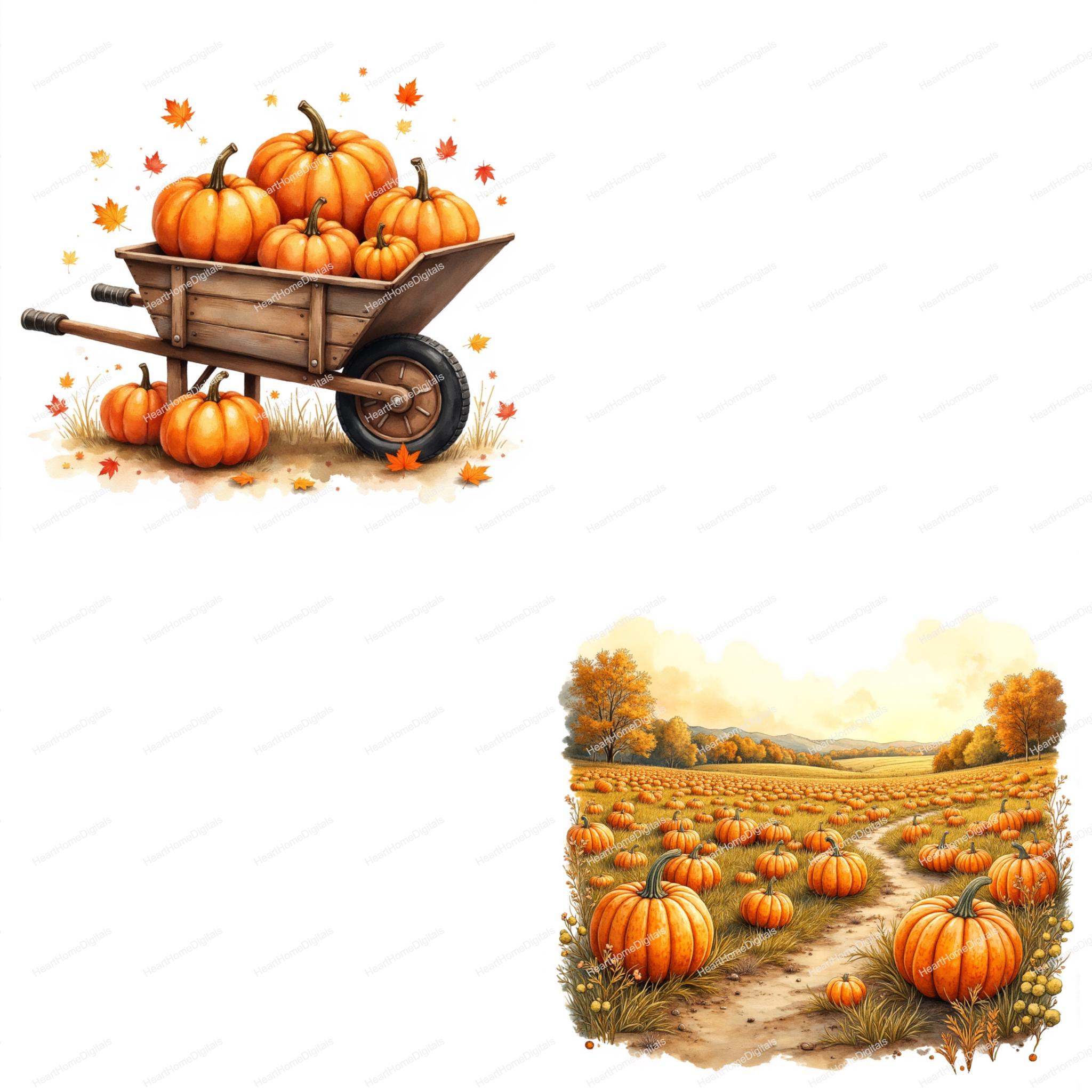 Watercolor Pumpkin Patch Clipart: Autumn Planner Stickers (digital ...