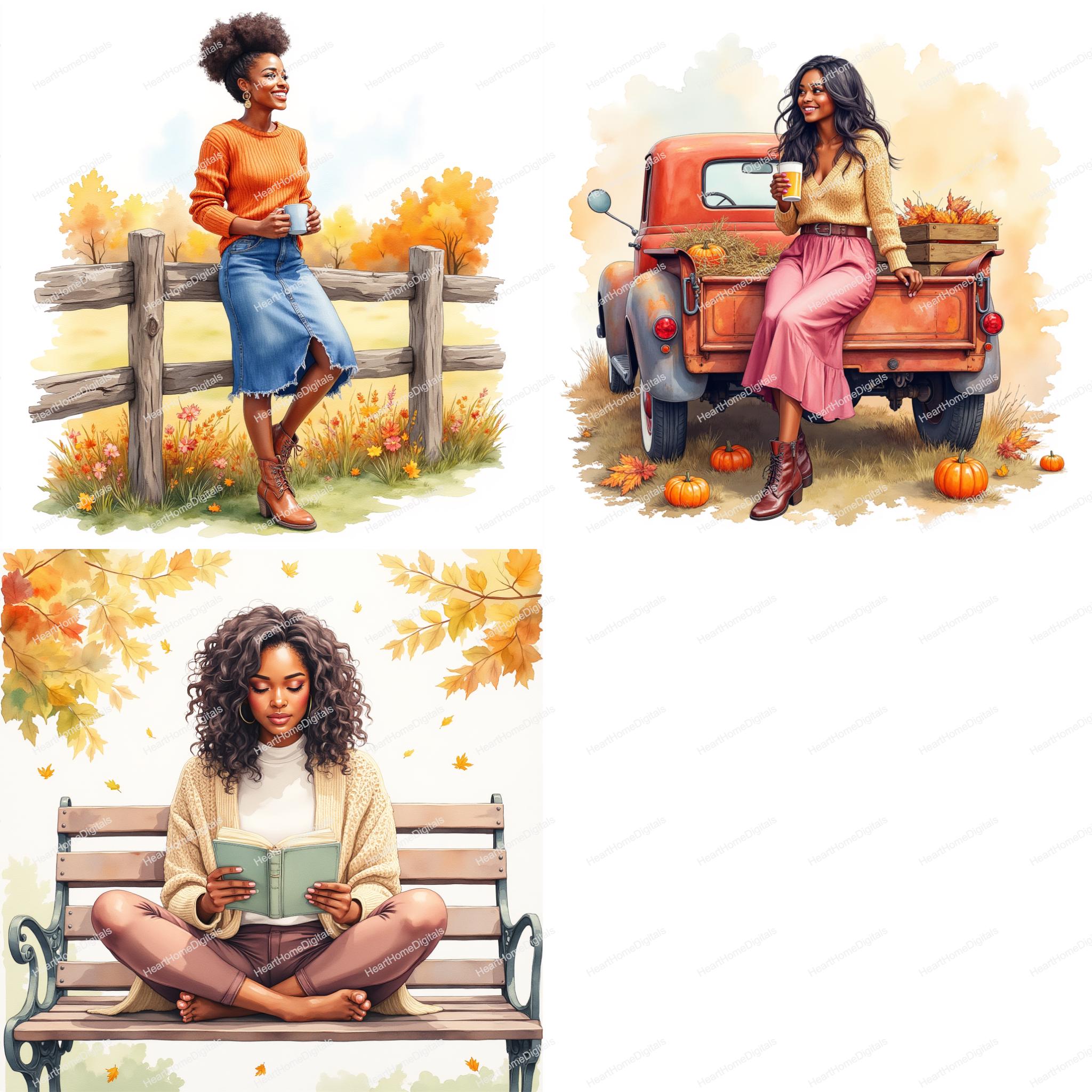 Black Women Sweater Weather Clipart | Cozy Fall Digital Stickers for ...