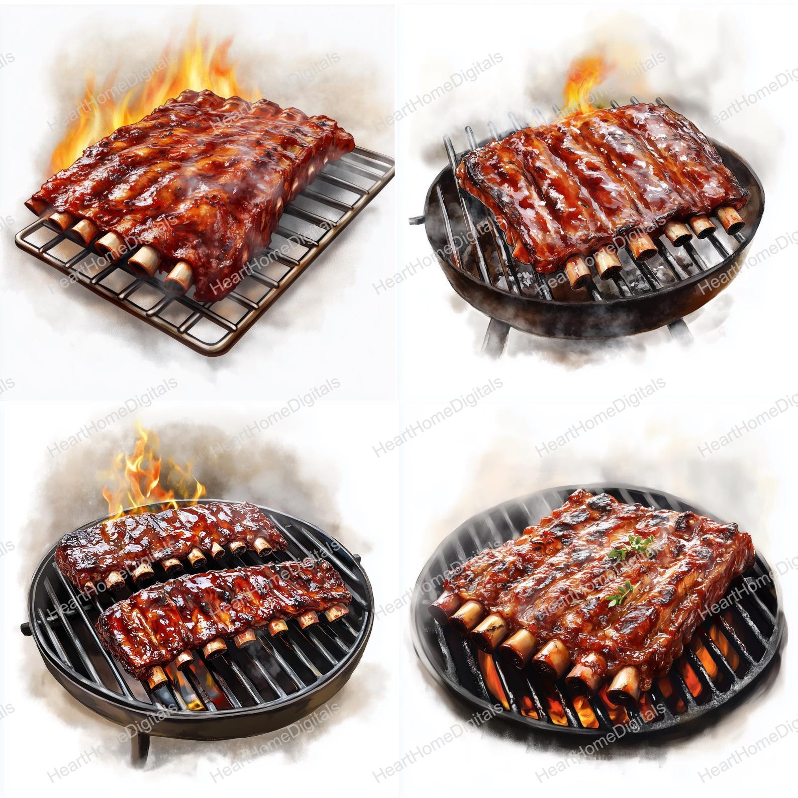 BBQ Ribs Clipart: Watercolor Grilled Meat Art (JPG Digital Images) - Etsy