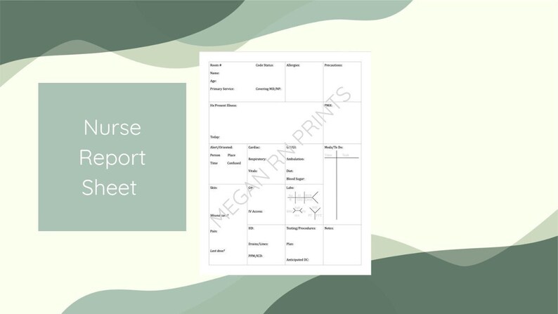 Nurse Report Sheet, Med Surg, Telemetry, Simple, Printable PDF - Etsy