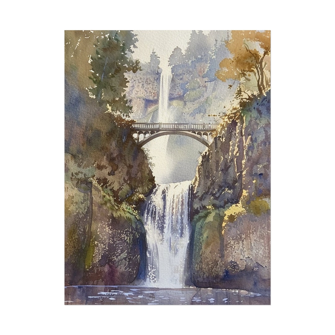 Multnomah Falls Painting Oregon Art Print Columbia River Gorge ...