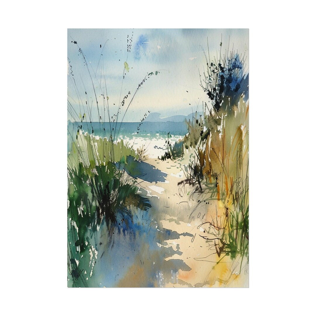 Block Island Painting Coastal Wall Art Rhode Island Watercolor Neutral ...