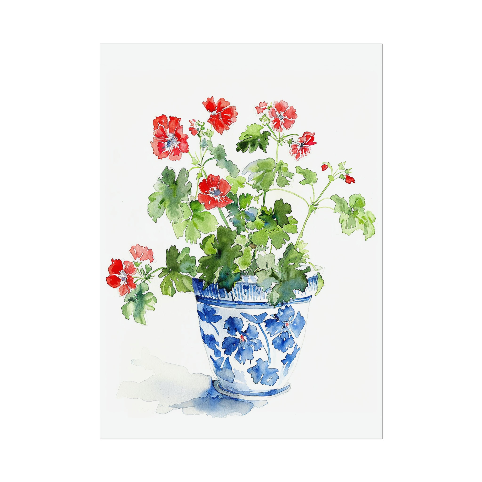 Geranium Watercolor Chinoiserie Ginger Jar Print Minimalist Blue Fine ...