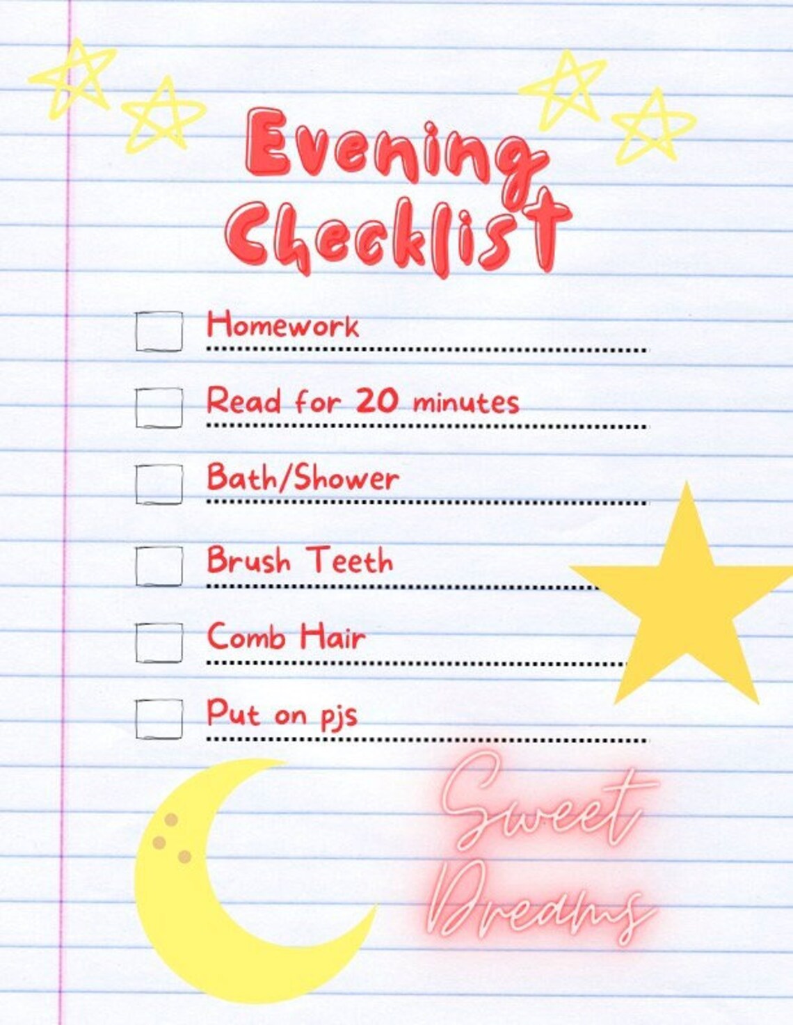 Kids Bedtime Checklist | Printable | Instant Download - Etsy