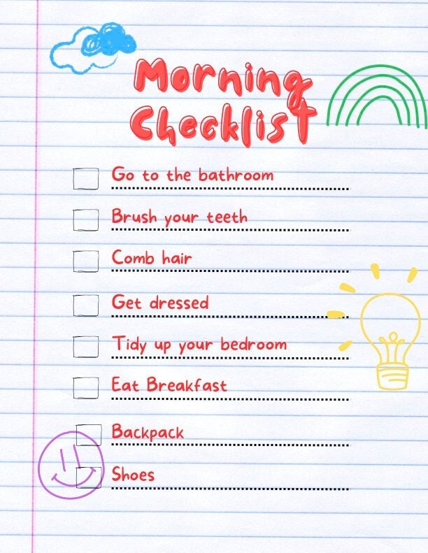 Kids Morning Checklist | Printable | Instant Download - Etsy
