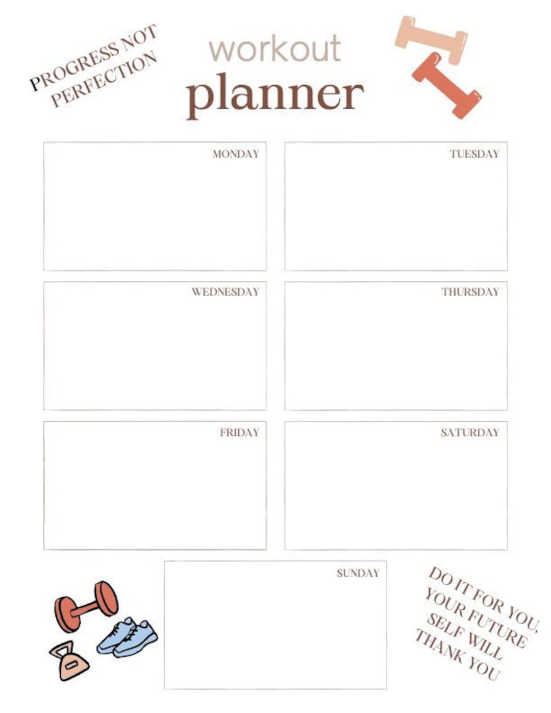 Weekly Workout Planner | Printable |instant Download - Etsy