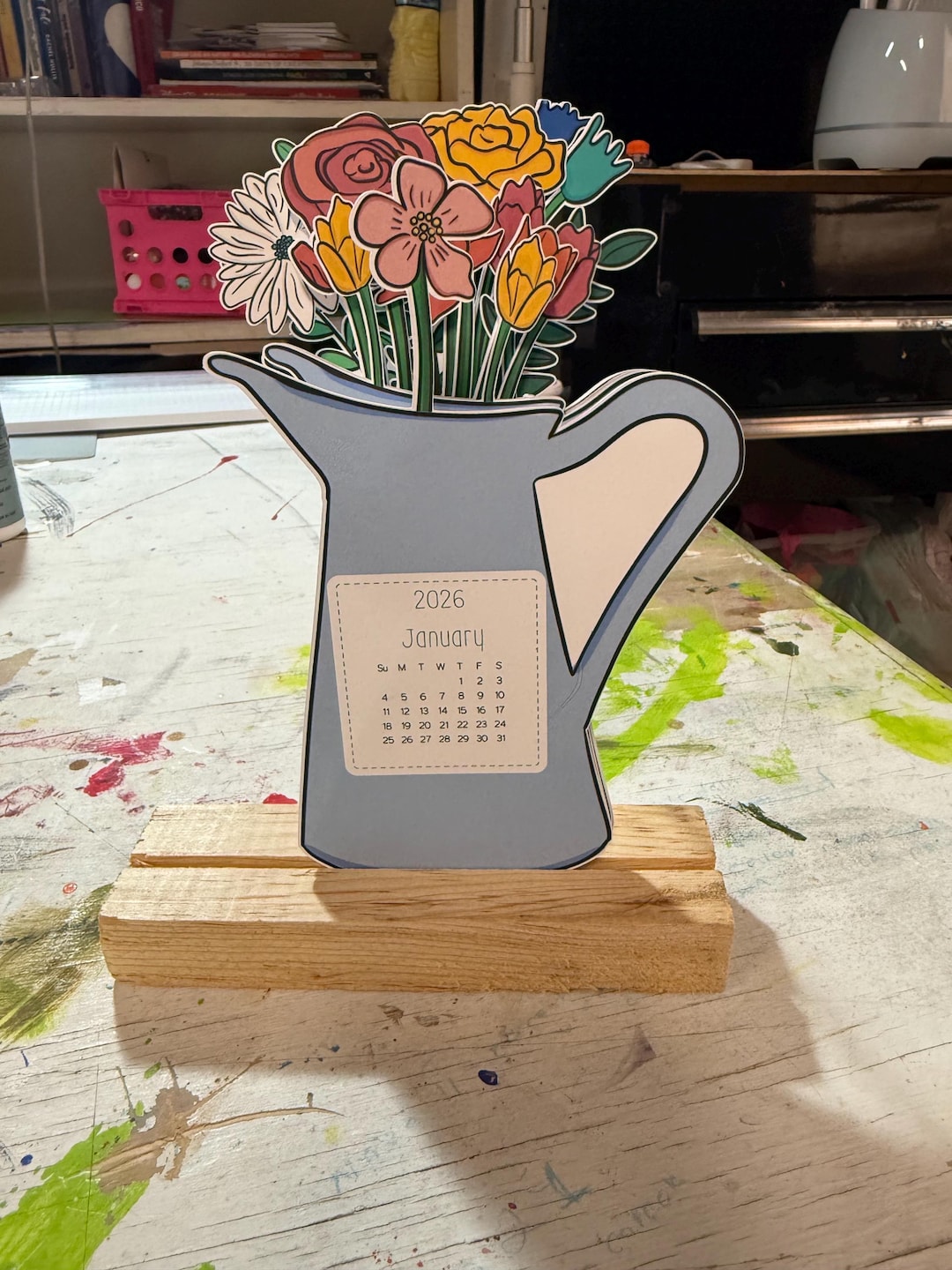 2026 Floral Vase Desk Calendar–handmade Flower Bouquet Calendar With ...