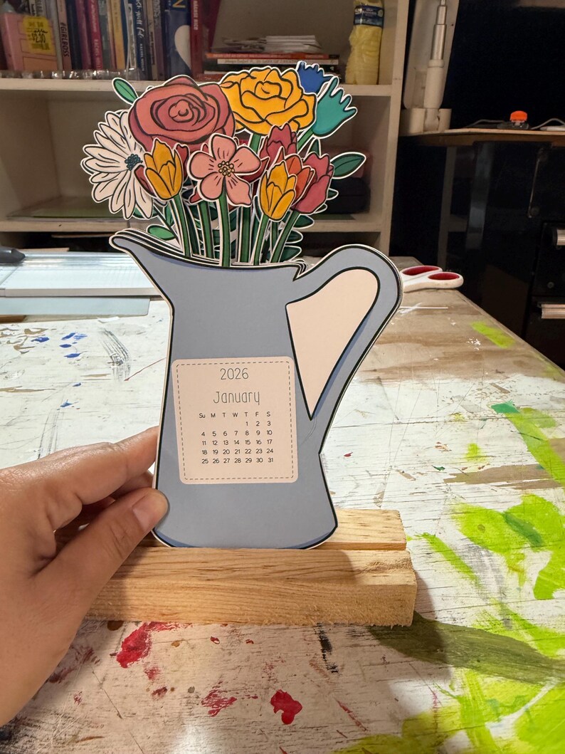 2026 Floral Vase Desk Calendar–handmade Flower Bouquet Calendar With ...