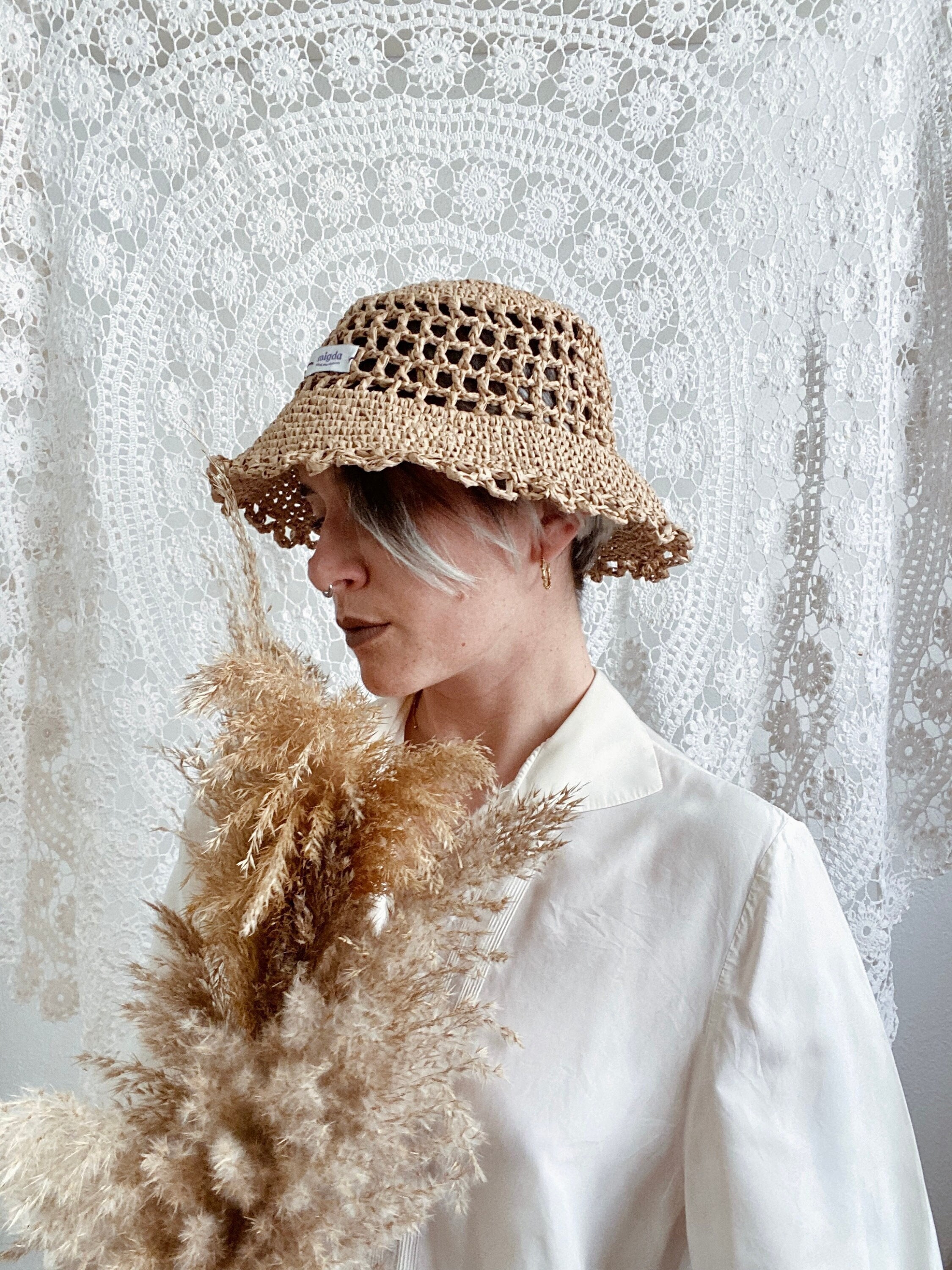 Crochet Raffia Bucket Hat - Eco-friendly Summer Hat - Beige, Lilac ...