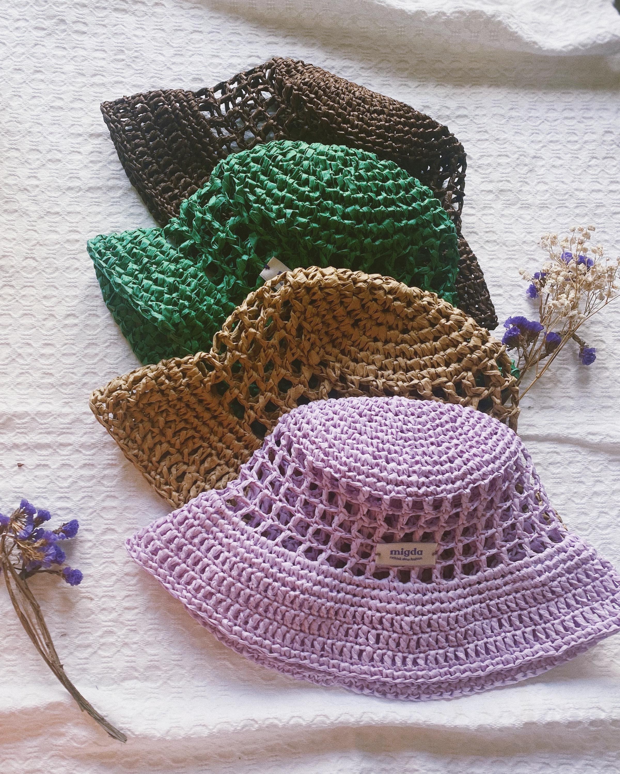 Crochet Raffia Bucket Hat - Eco-friendly Summer Hat - Beige, Lilac ...