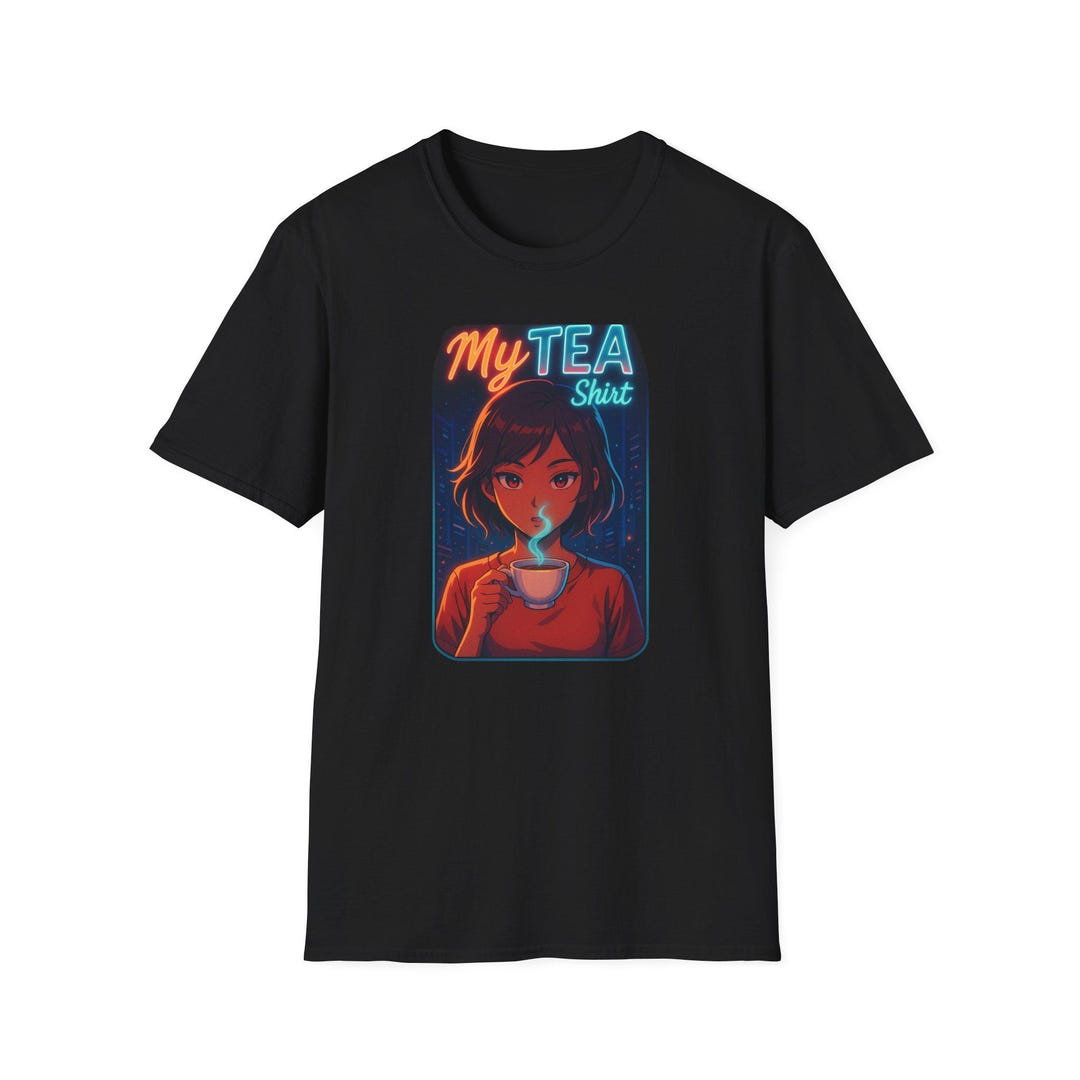 My Tea Shirt Anime Girl Drinking Tea T-shirt | Retro Neon Illustration ...