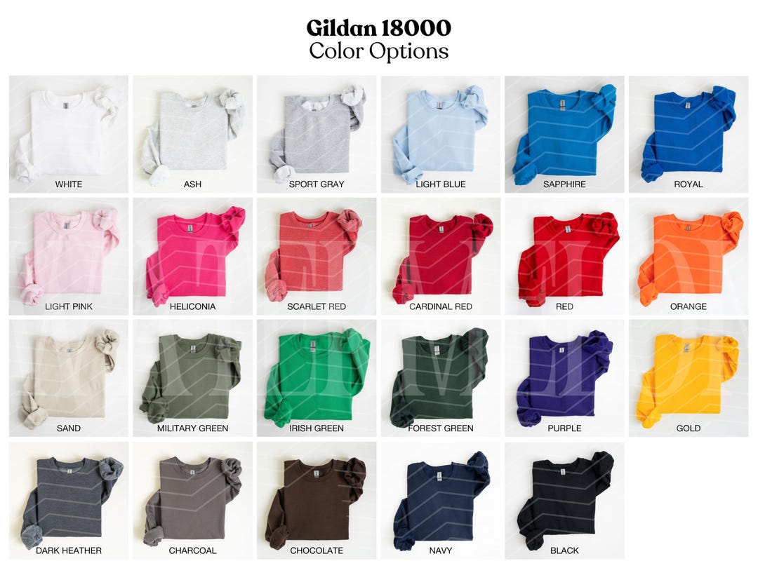 Gildan 18000 Color Chart Printful Sweatshirt 18000 Color Options Gildan ...