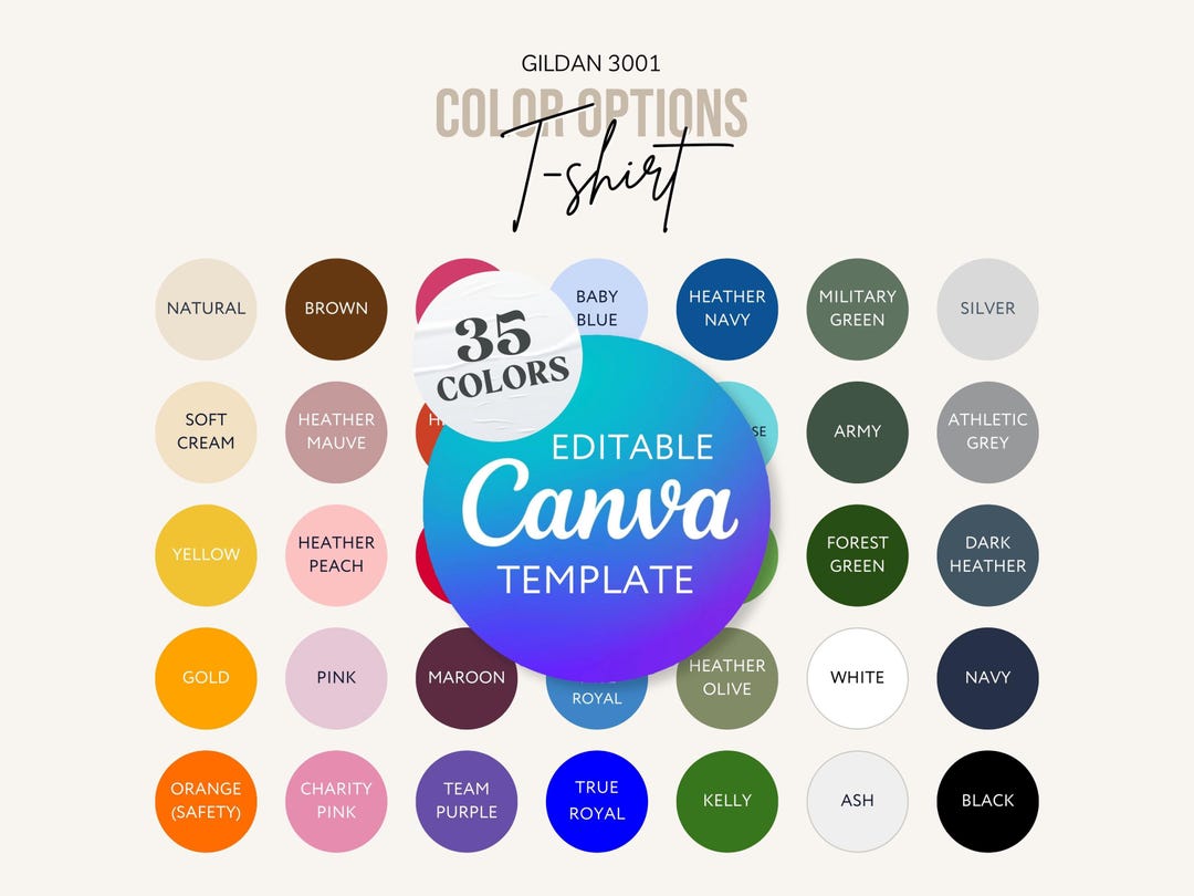 Editable Bella Canvas 3001 Color Chart PNG Digital Download Canva ...