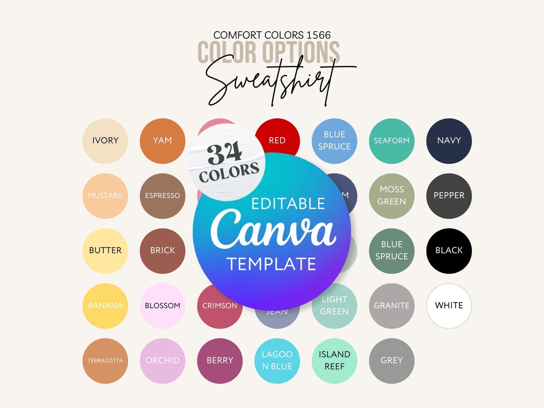 Editable Comfort Colors 1566 Chart PNG Digital Download Canva Template PDF Color Palette Color ...