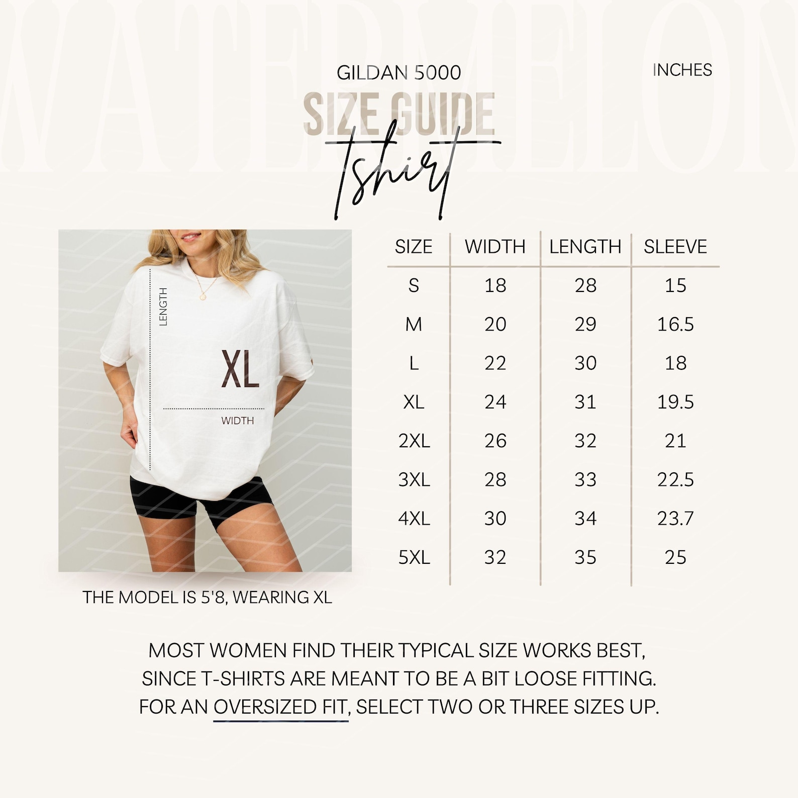 Gildan 5000 Size Chart Mockup Tshirt 5000 Sizing Guide in Inches Unisex ...