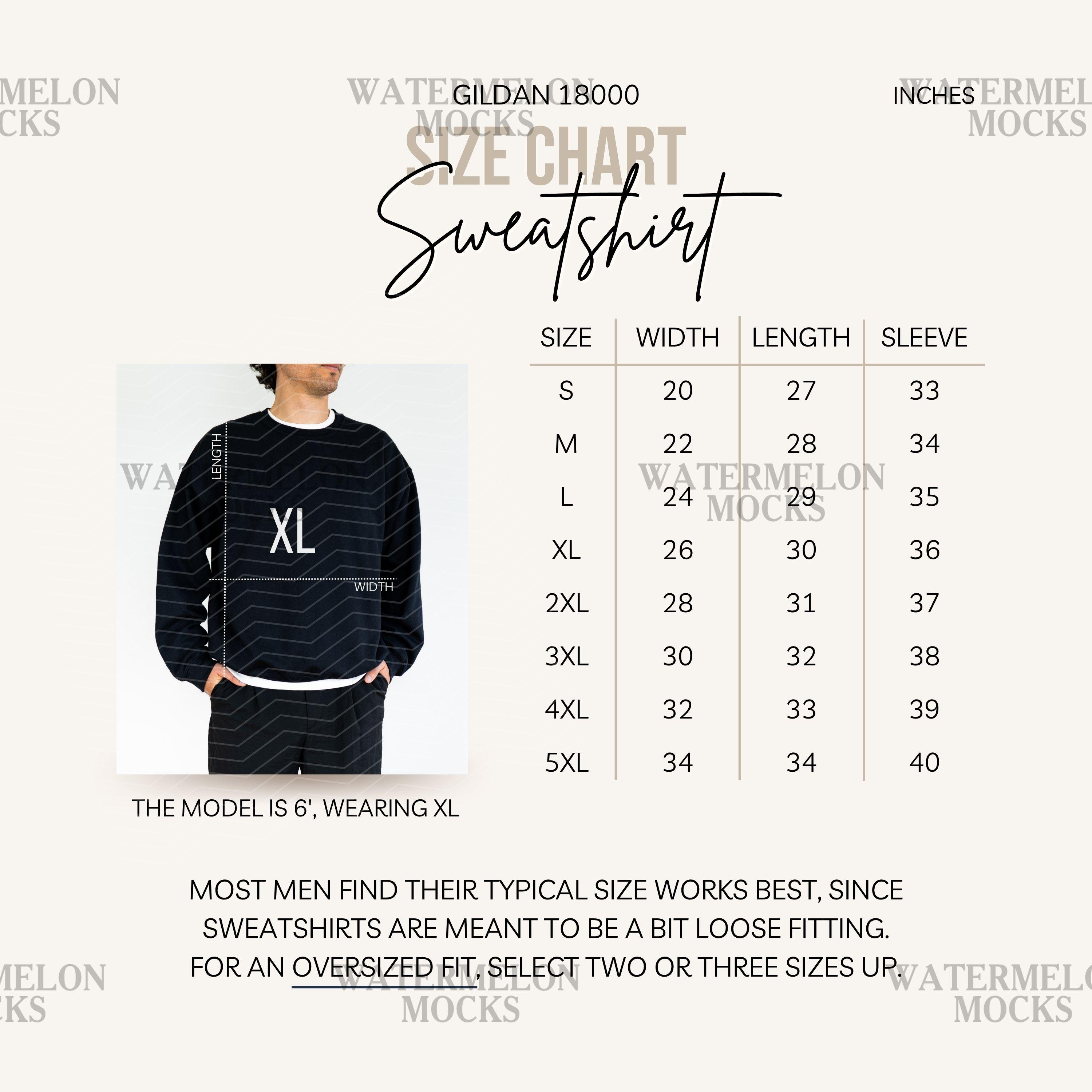 Gildan 18000 Male Size Chart Mockup Size Chart Unisex Sweatshirt 18000 ...