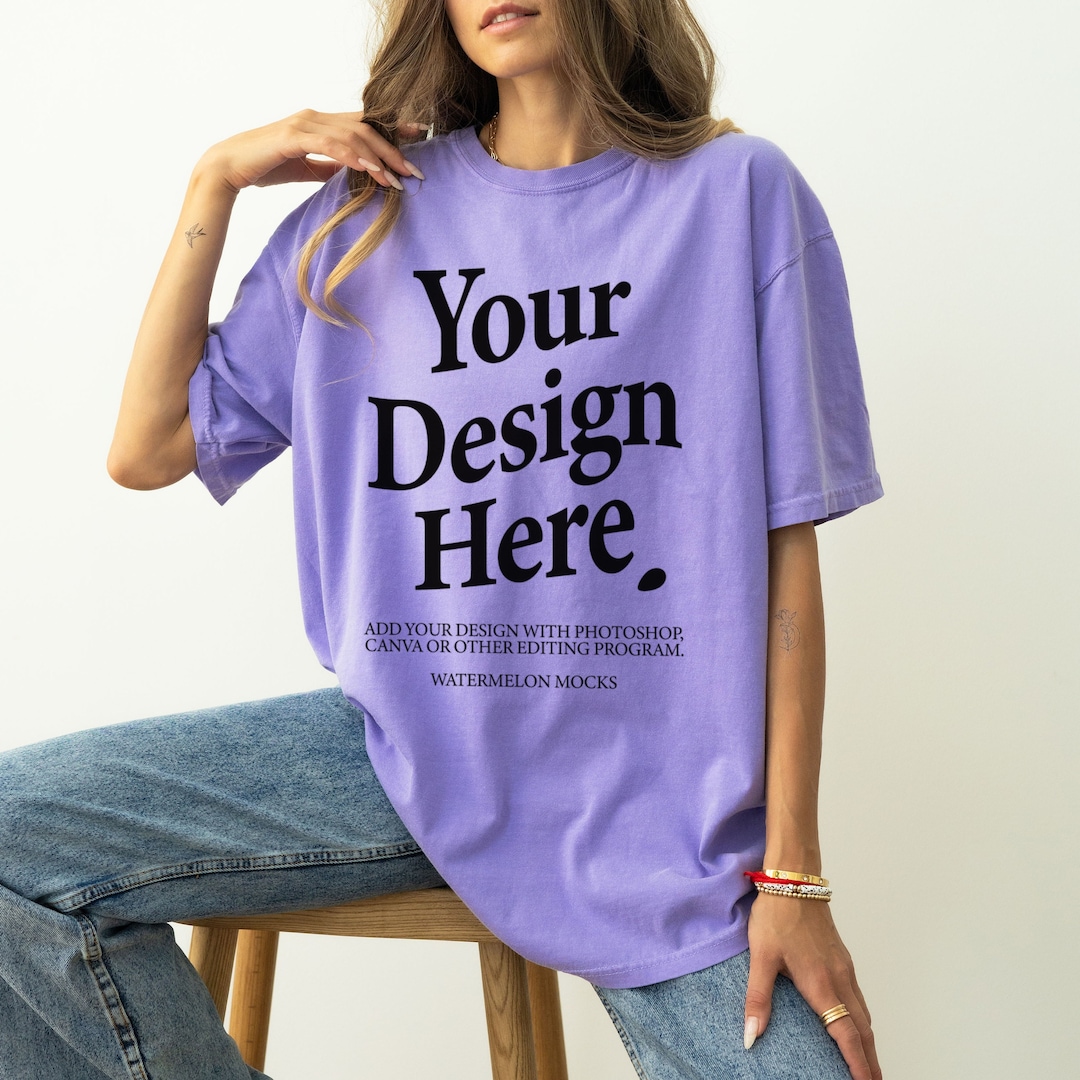 Comfort Colors C1717 Violet Mockup Oversized Tshirt Mockup Model Mockup ...