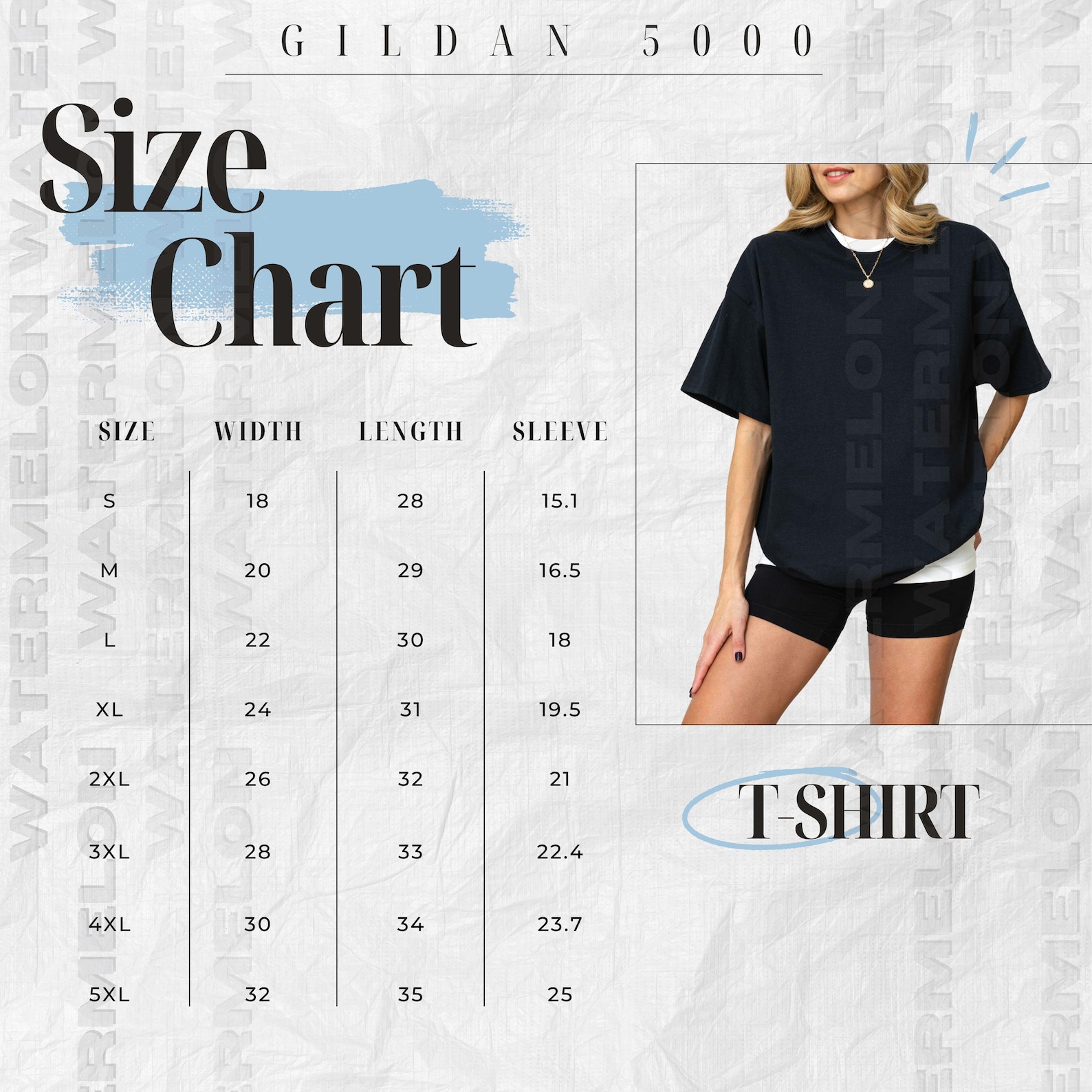 Gildan 5000 Size Chart Mockup Tshirt 5000 Sizing Guide in Inches Unisex ...
