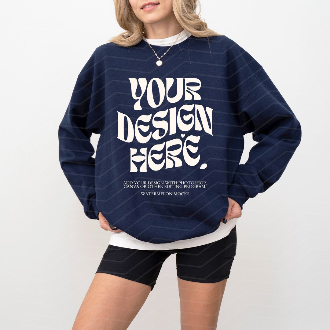 Gildan 18000 Navy Mockup Navy Sweatshirt Mockup Oversized Navy Crewneck ...