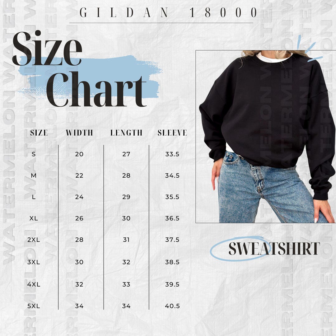 Gildan 18000 Size Chart Mockup Size Chart Unisex Sweatshirt 18000 ...