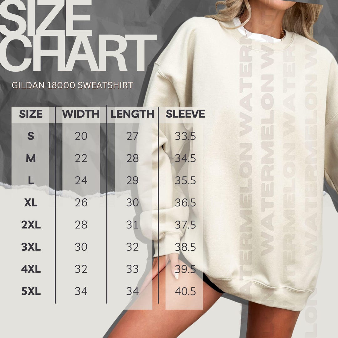 Gildan 18000 Size Chart Mockup Size Chart Unisex Sweatshirt 18000 ...