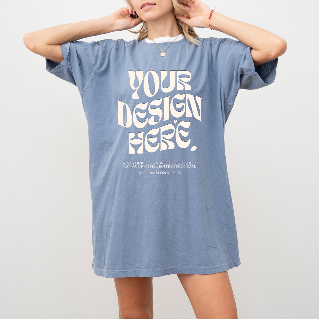 Comfort Colors Blue Jean Mockup C1717 Blue Jean Mockup Front Back ...