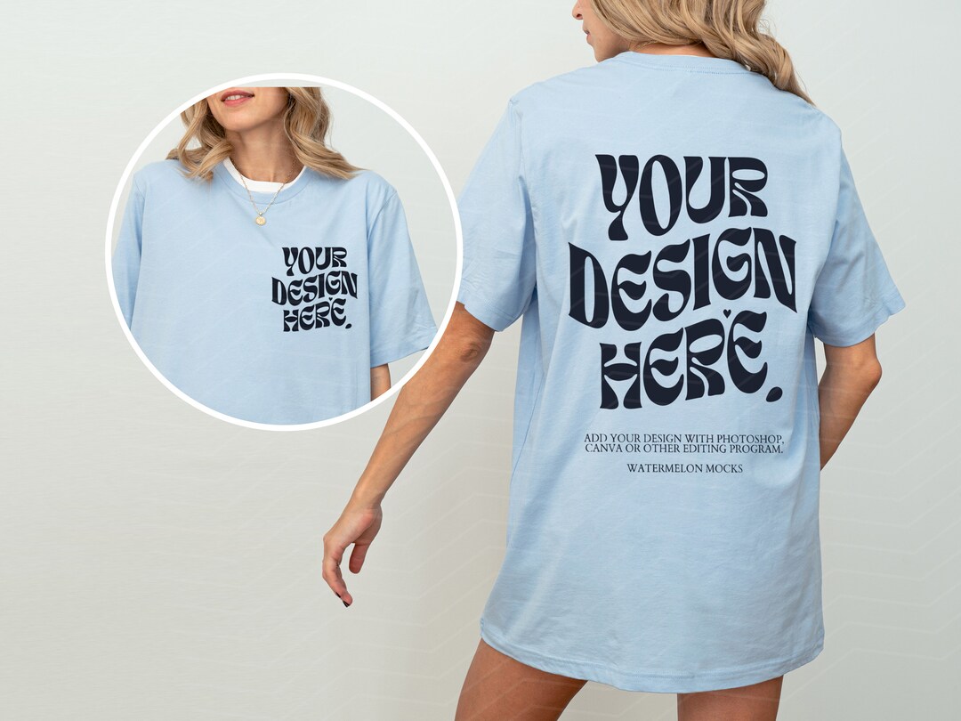 Bella Canvas 3001 Front and Back Mockup Tshirt Heather Baby Blue Back ...