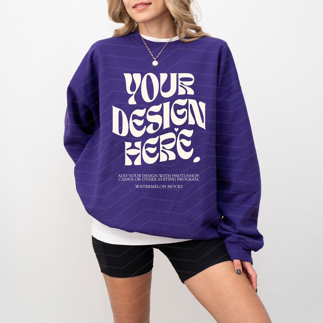 Gildan 18000 Purple Mockup Purple Sweatshirt Mockup Oversized Purple ...