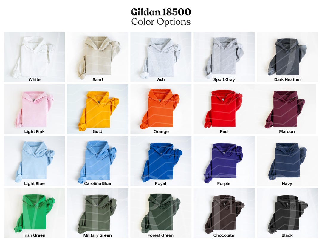 Gildan 18500 Color Chart Printful Hoodie 18500 Color Options Gildan ...