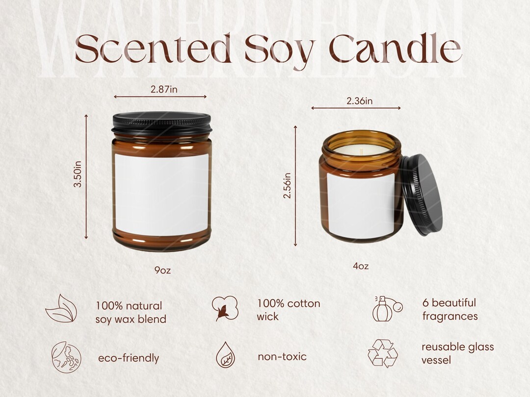 Scented Soy Candle Size Chart and Product Details Candle Size Guide and Key Features Mockup POD ...