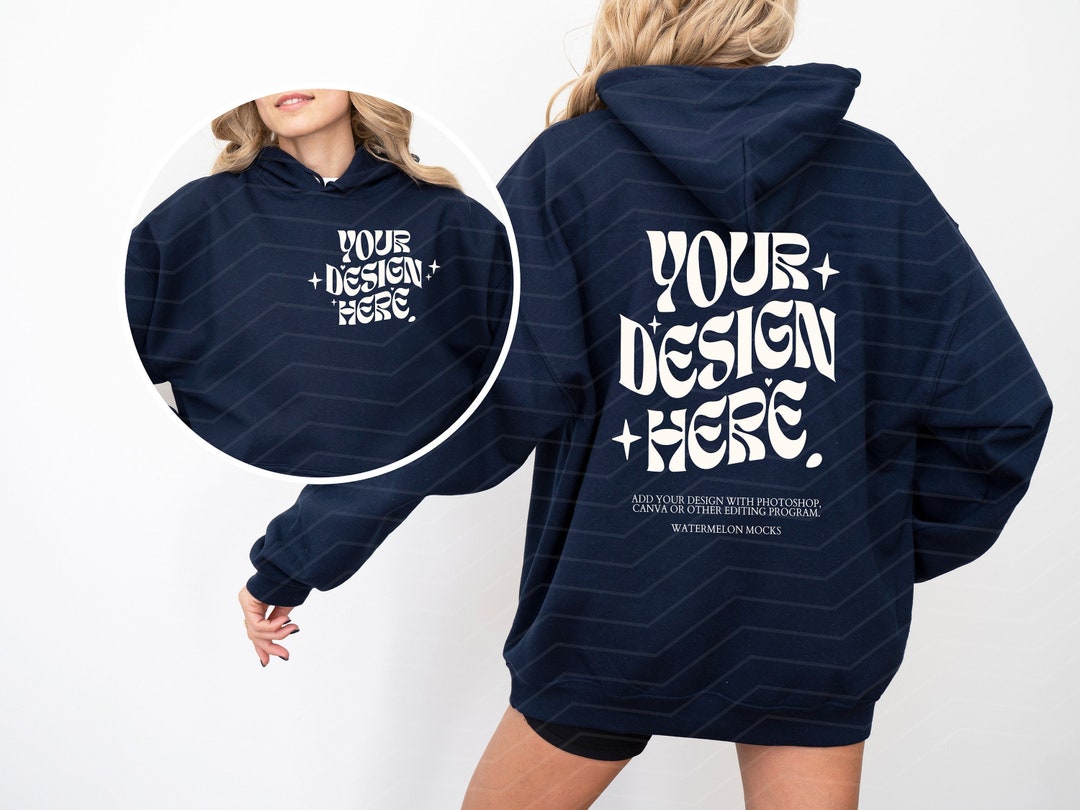 Front and Back Gildan 18500 Navy Gildan Hoodie Mockup Front - Etsy UK