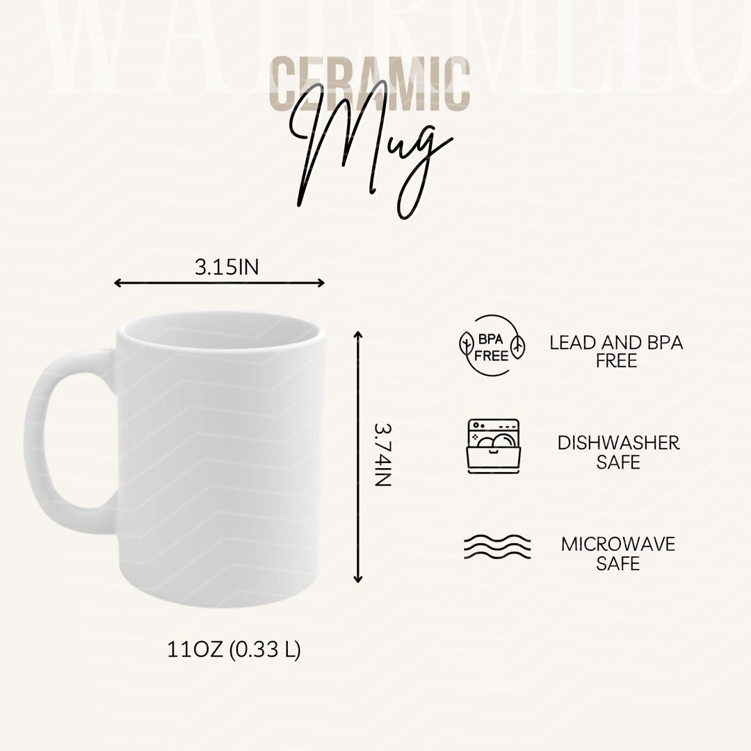 Ceramic Mug Size Chart White Mug Care Card 11oz Mug Mockup Printify Mug ...