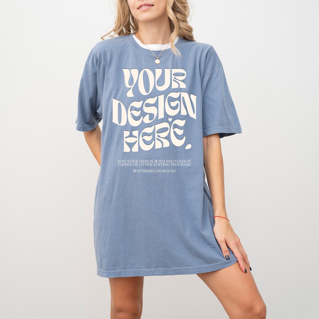 Comfort Colors Blue Jean Mockup C1717 Blue Jean Mockup Front Back ...