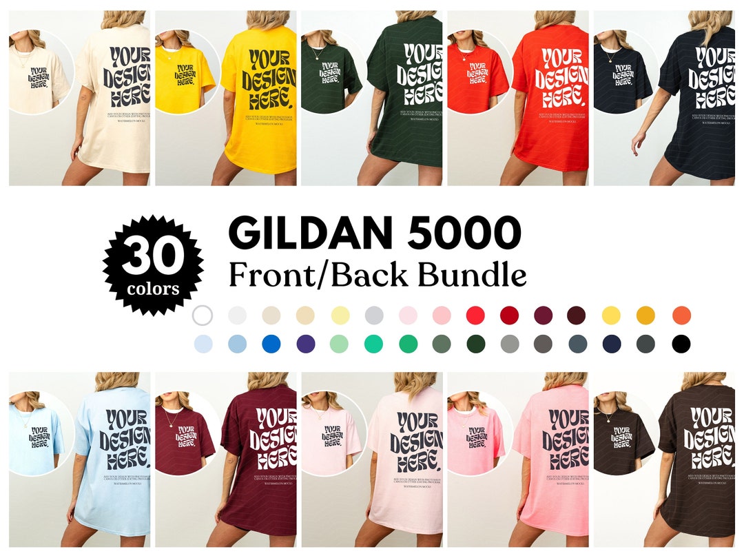Gildan 5000 Mockup Bundle Front and Back Mockup 5000 Bundle Shirt ...