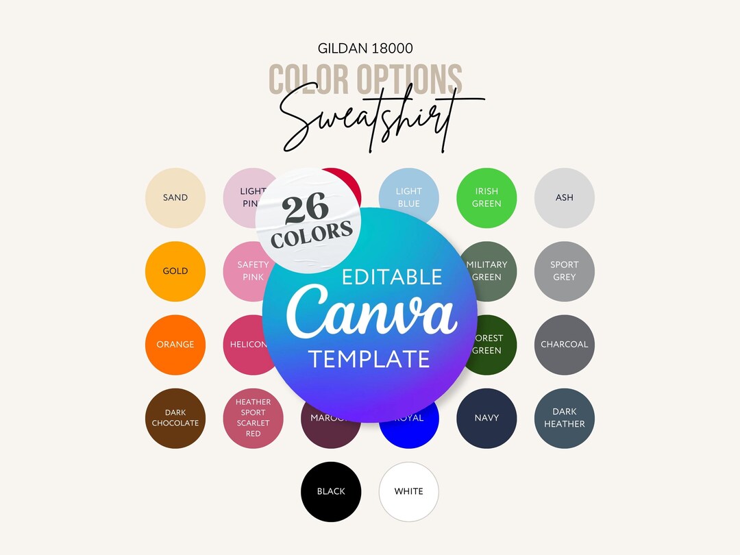 Editable Gildan 18000 Color Chart PNG Digital Download Canva Template ...
