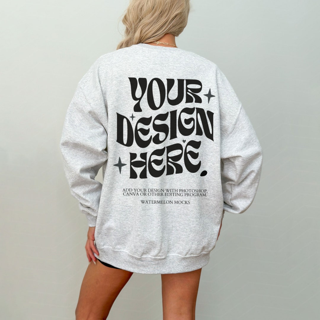 Gildan 18000 Back Ash Mockup Ash Print on Back Sweatshirt Mockup ...