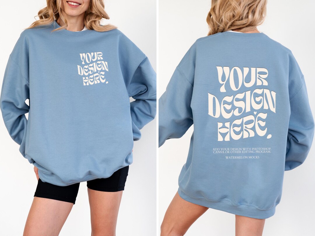 Gildan SF000 Front and Back Stone Blue Mockup Front Back Sweatshirt ...