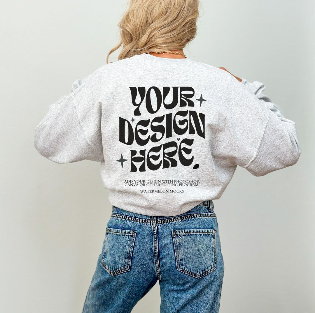 Gildan 18000 Back Ash Mockup Ash Print on Back Sweatshirt Mockup ...