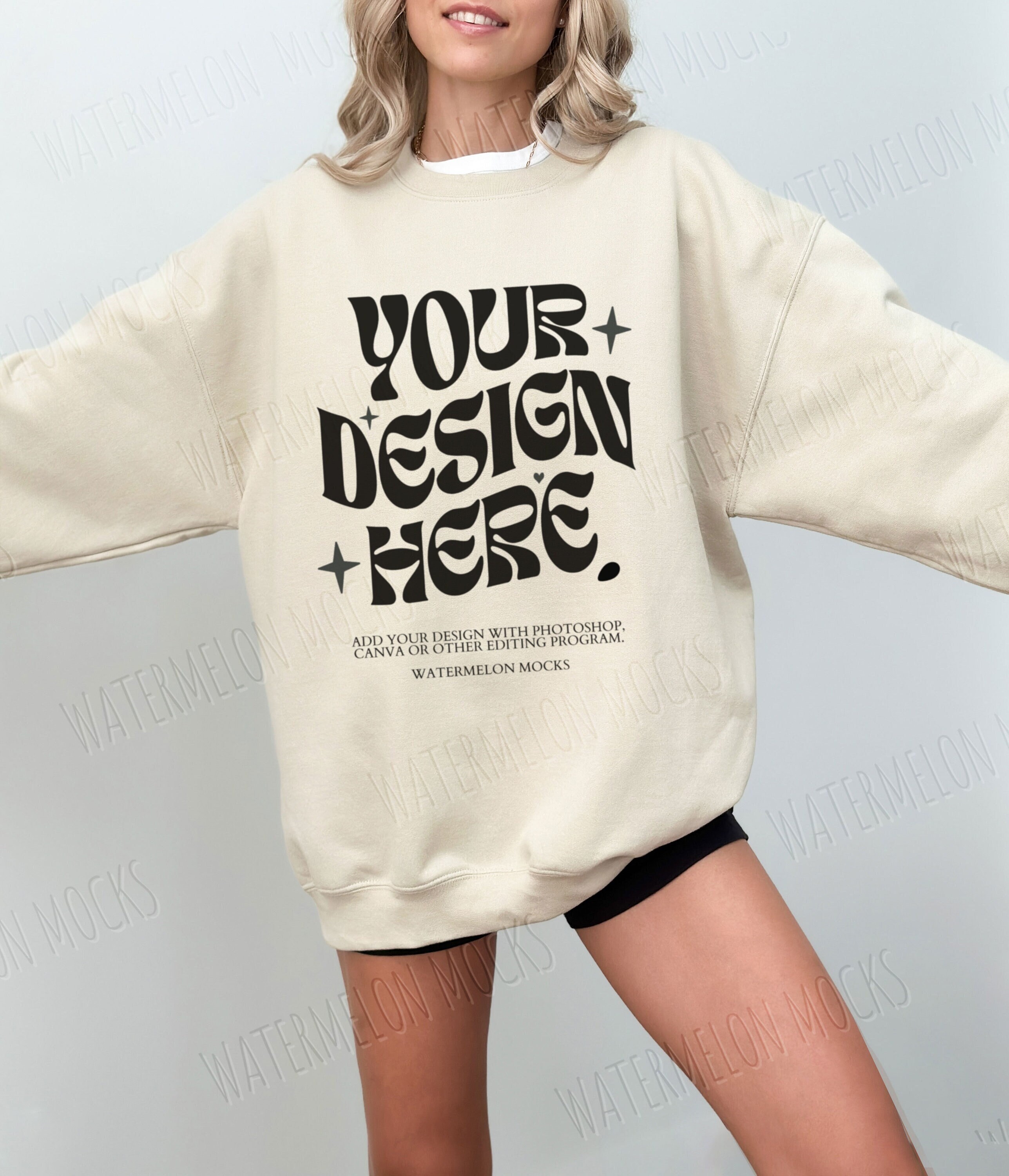 Gildan 18000 Sand Sweatshirt Mockup Sand Sweater Mockup Model Mockup ...