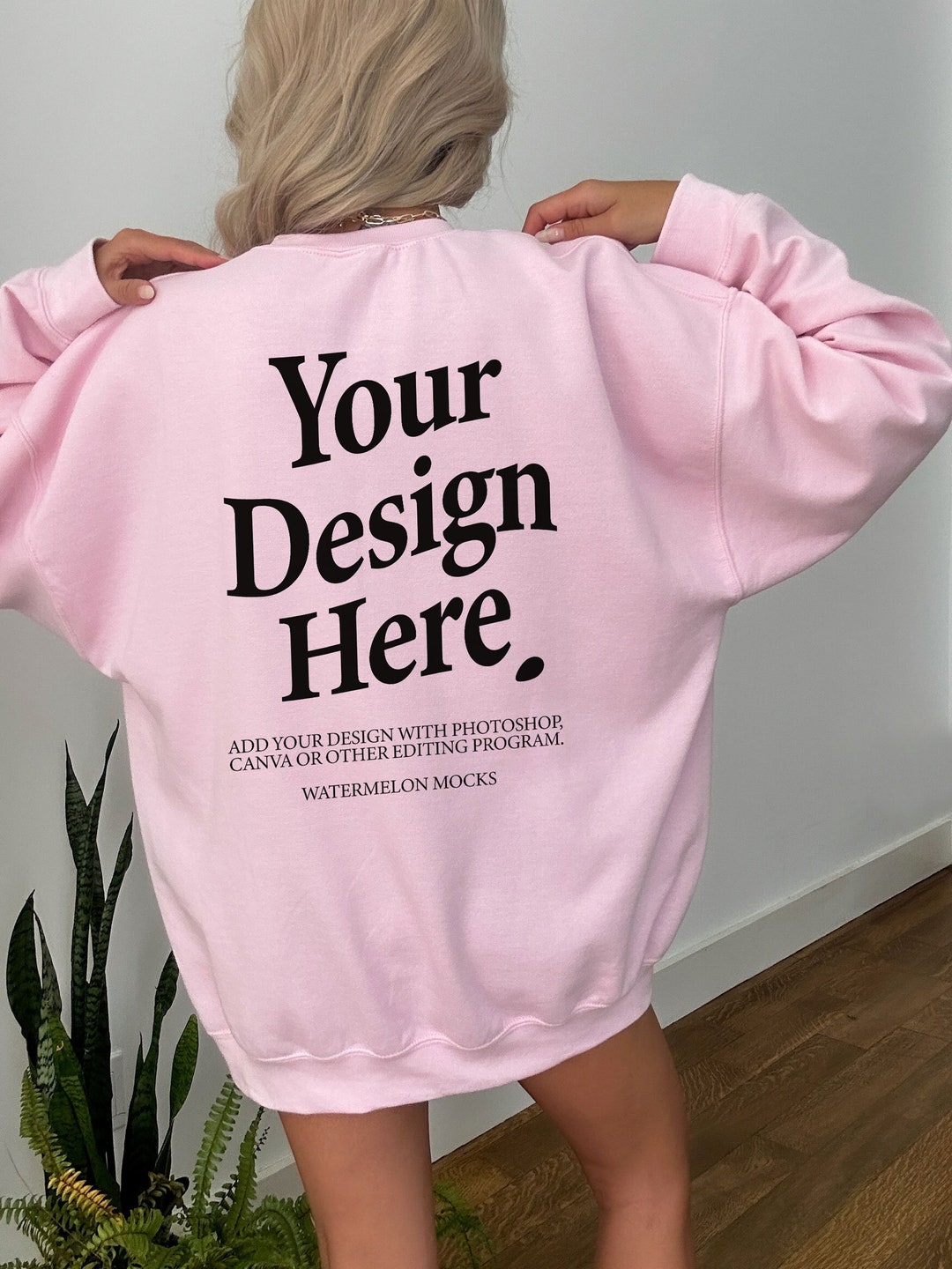 Gildan 18000 Back Pink Mockup Pink Sweatshirt Mockup Oversized Light ...