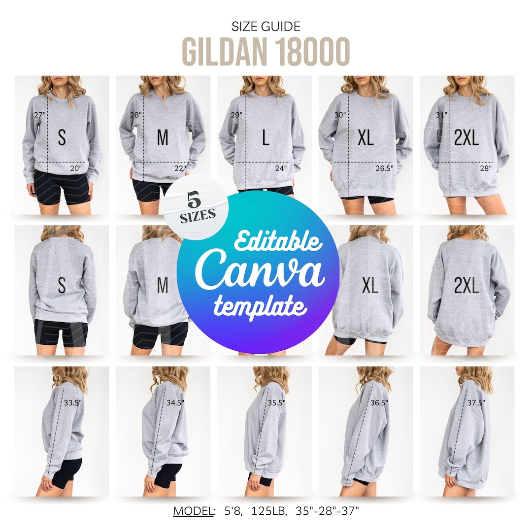 Gildan 18000 Size Chart Oversized Sweatshirt Size Chart Canva Template ...