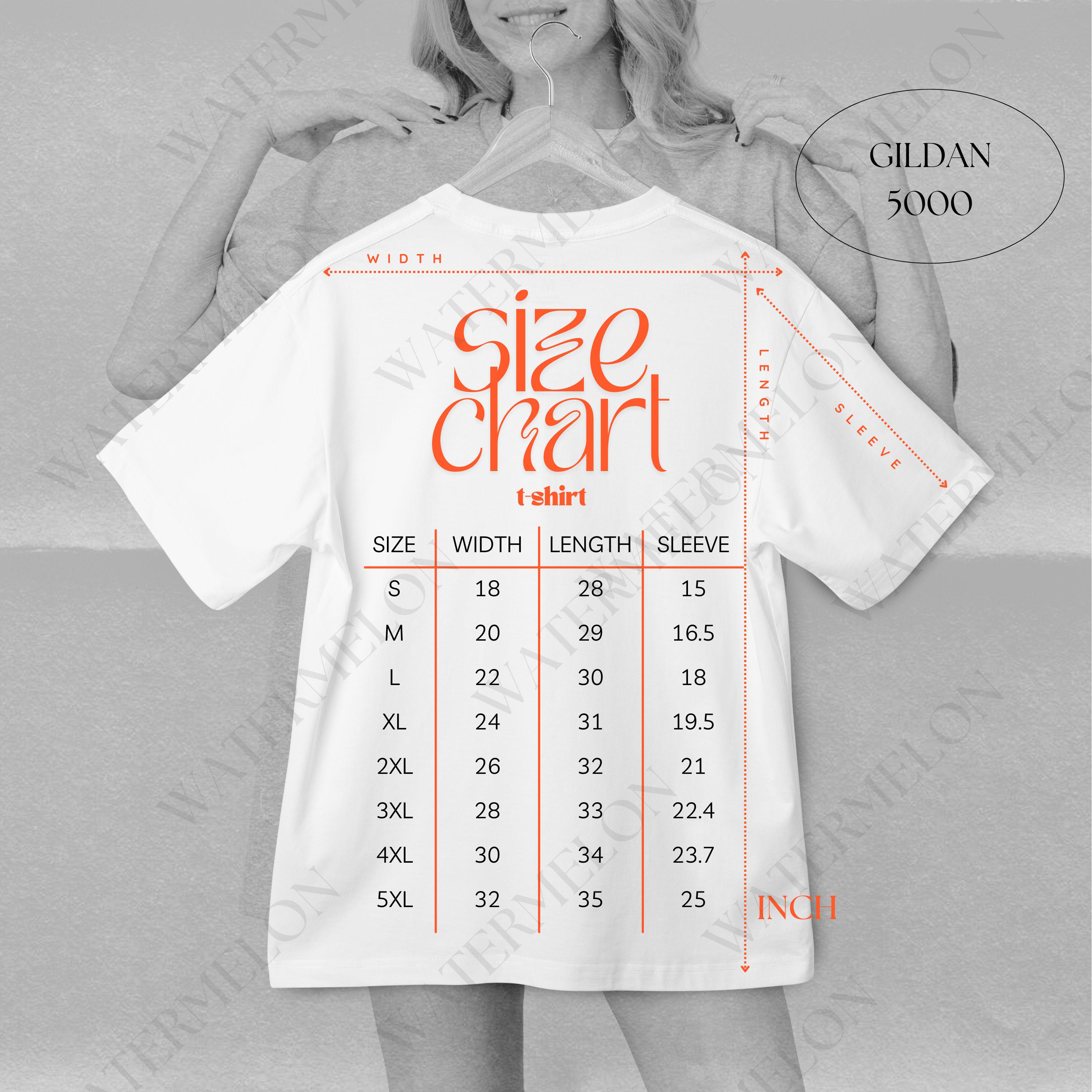 Gildan 5000 Size Chart Mockup Tshirt 5000 Sizing Guide in Inches Unisex ...