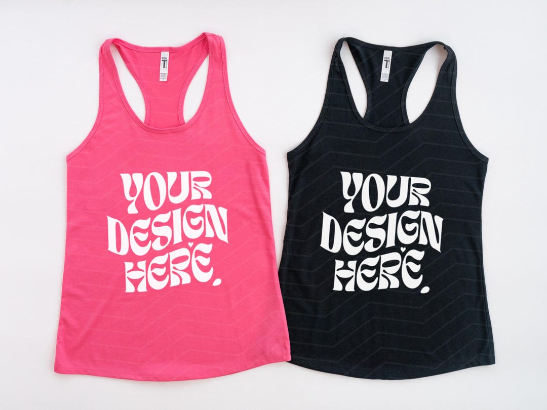 Next Level 1533 Mockup Hot Pink Black Tank Top Mock-up Print on Demand ...