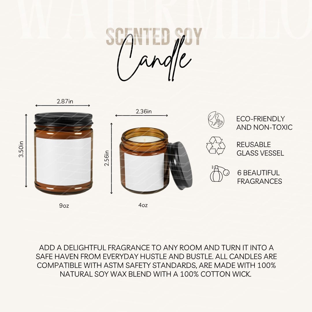 Scented Soy Candle Size Chart and Product Details Candle Size Guide and ...