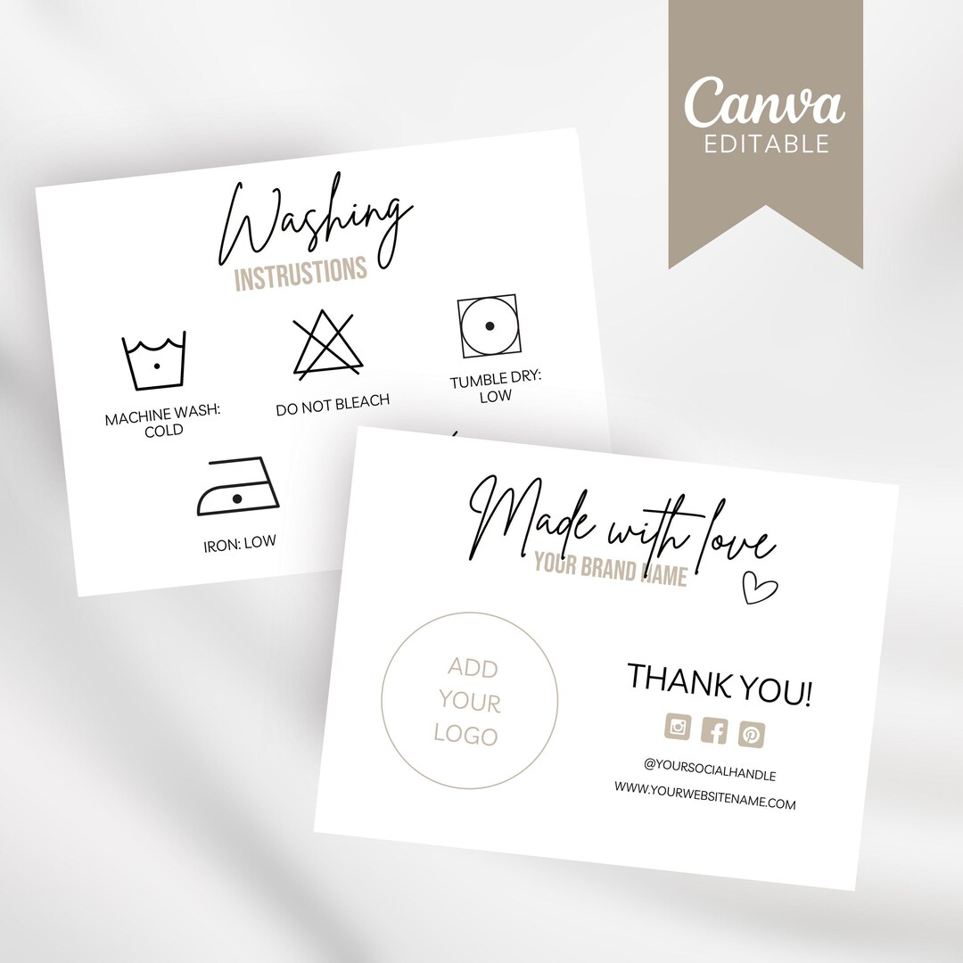 Editable Comfort Colors Washing Instructions Card Template Printable ...