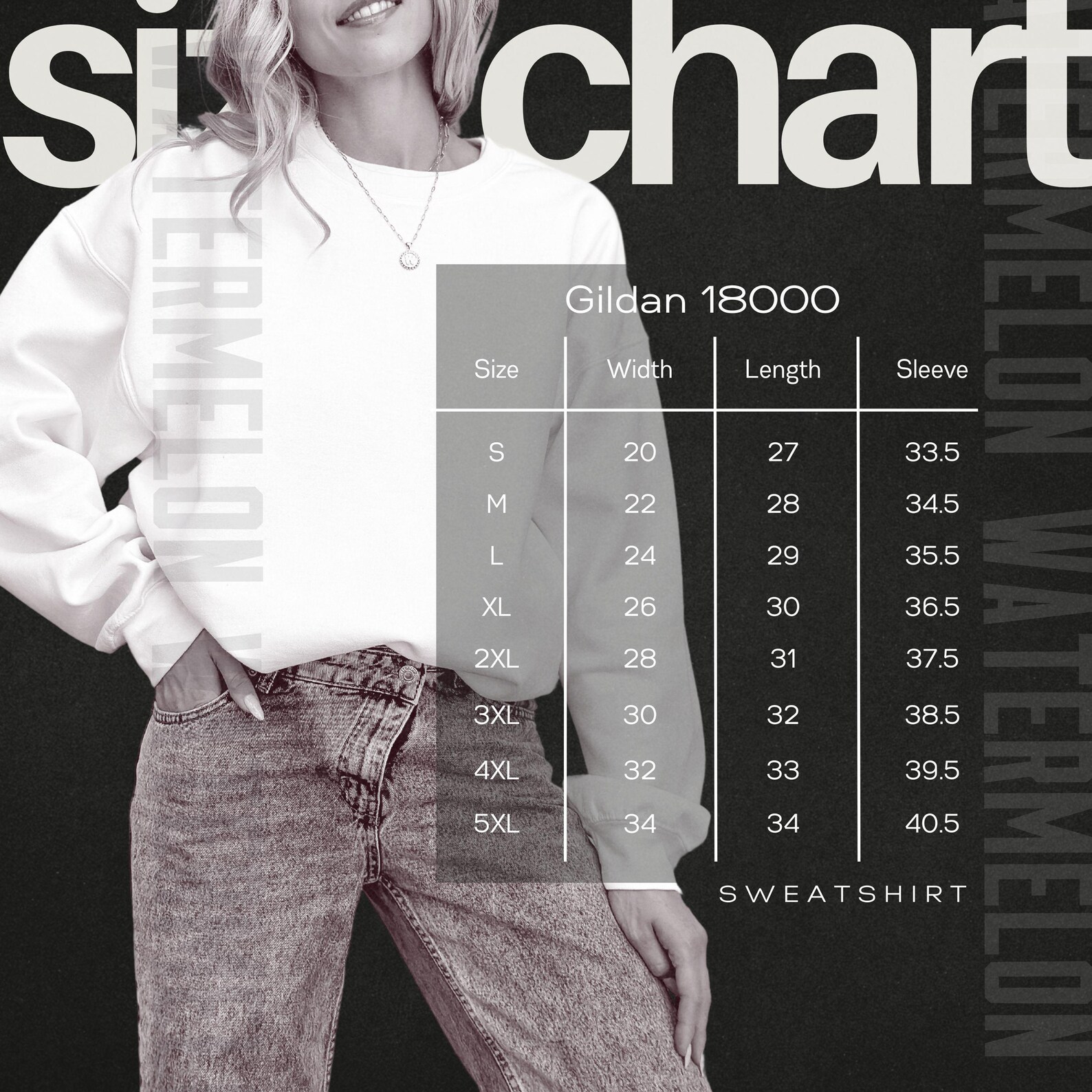 Gildan 18000 Size Chart Mockup Size Chart Unisex Sweatshirt 18000 ...
