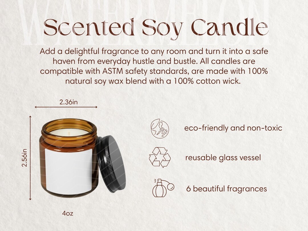 Scented Soy Candle Size Chart and Product Details Candle Size Guide and ...